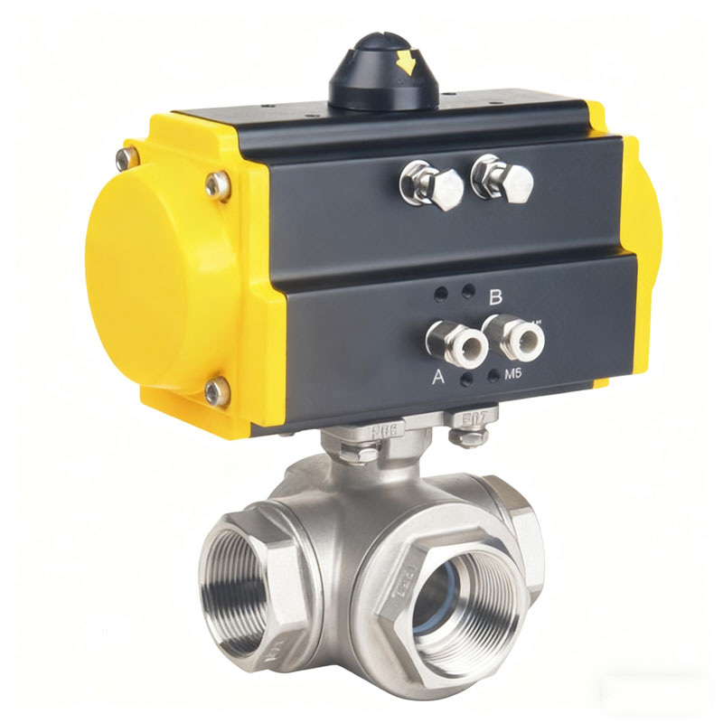 Pneumatic Operated Female Thread Three-Way Ball Valve - TOT Valve ...